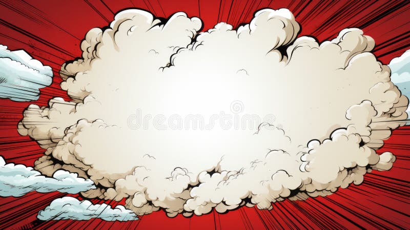 Voluminous Comics Scene with Cloud on Red Background Stock Illustration ...