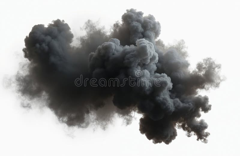 Voluminous Dark Grey Smoke Cloud Isolated White Background. Textured ...