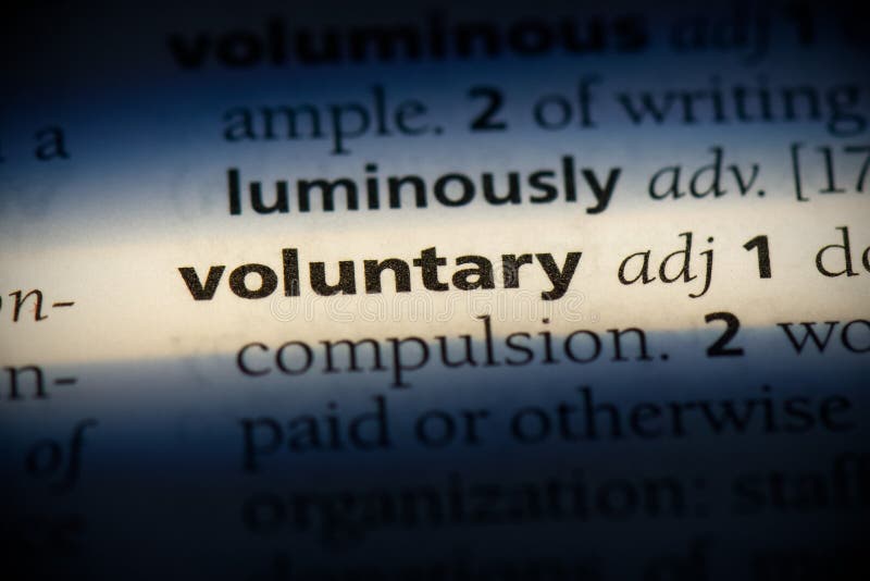 Voluntary Concept. A Man`s Pointing Hand Next To The Inscription ...