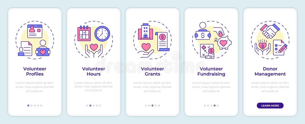 Volunteer Activity Tracking Onboarding Mobile App Screen Stock Vector ...