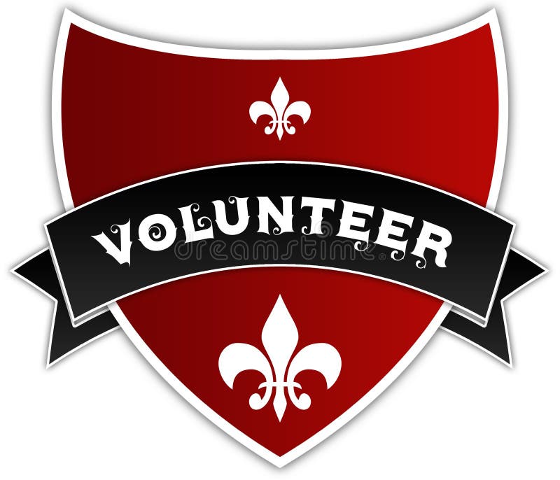 VOLUNTEER on Black Ribbon Above Red Shield. Stock Illustration ...