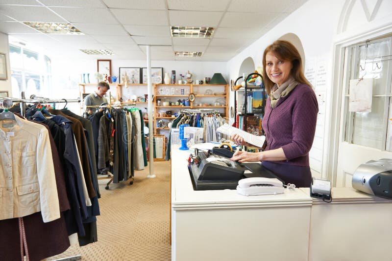 Portrait of Volunteer Working in Charity Shop Stock Image - Image of ...