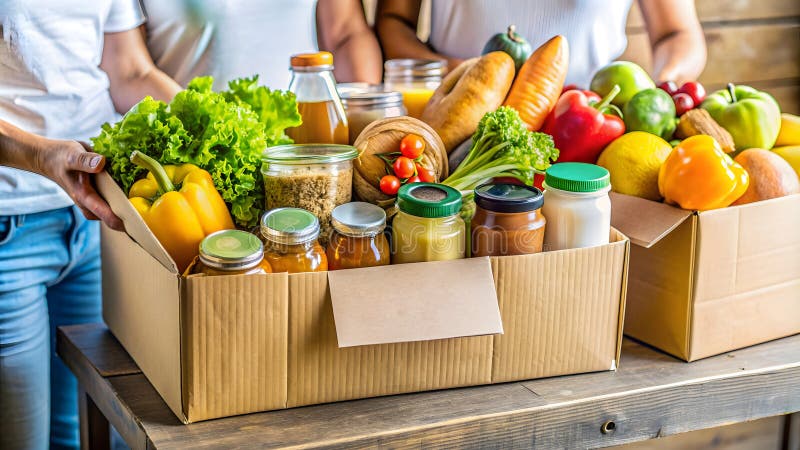 Volunteer with Food Box in Donation Box - Selective Focus Point Stock ...