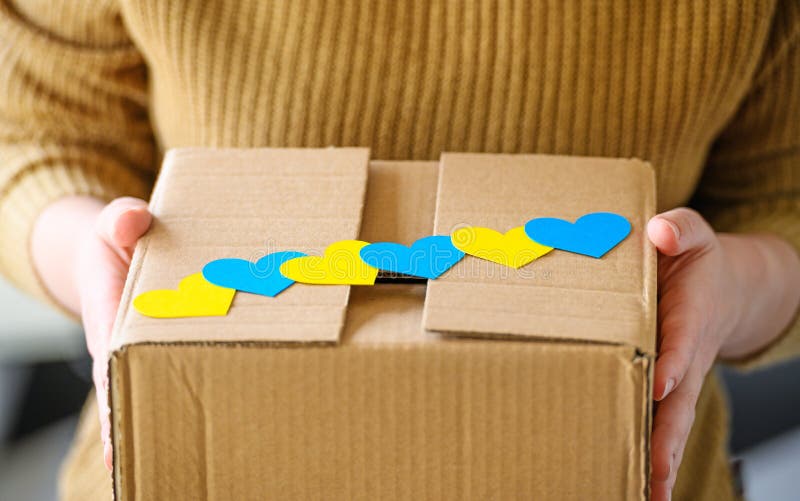 Volunteer Holding a Box with Help for Ucrainian People Stock Image ...