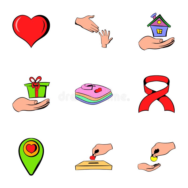Volunteer Icons Set, Cartoon Style Stock Vector - Illustration of love ...