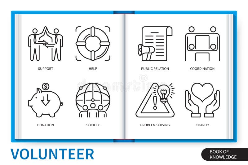 Volunteer Infographics Linear Icons Collection Stock Illustration ...