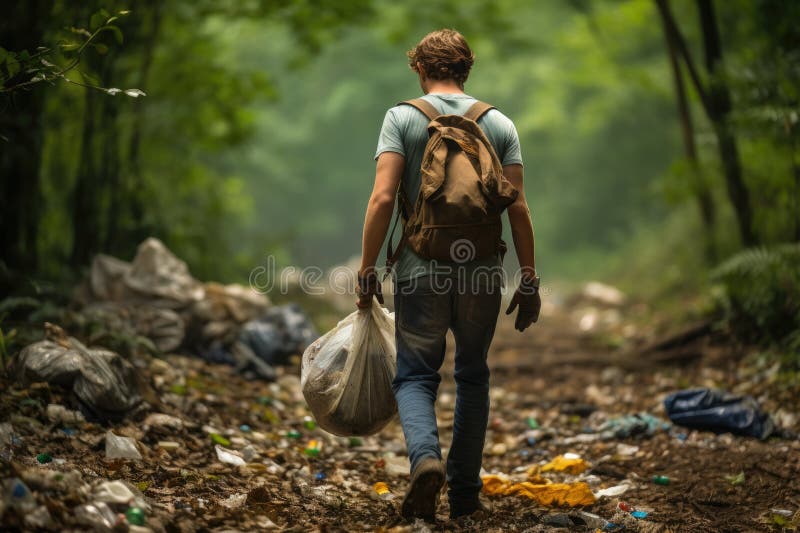 Volunteer Man Collecting Trash. Ecology Concept Stock Illustration ...