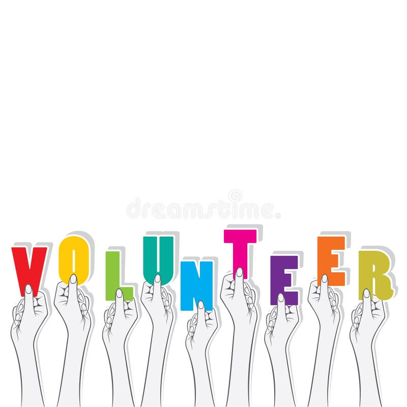 Volunteer Text Banner Hold in Hand Design Stock Vector - Illustration ...