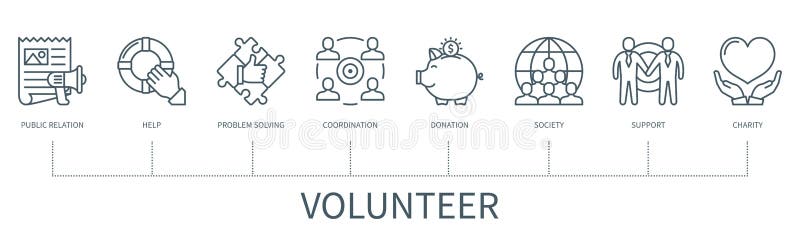 Volunteer Vector Infographic in Minimal Outline Style Stock ...