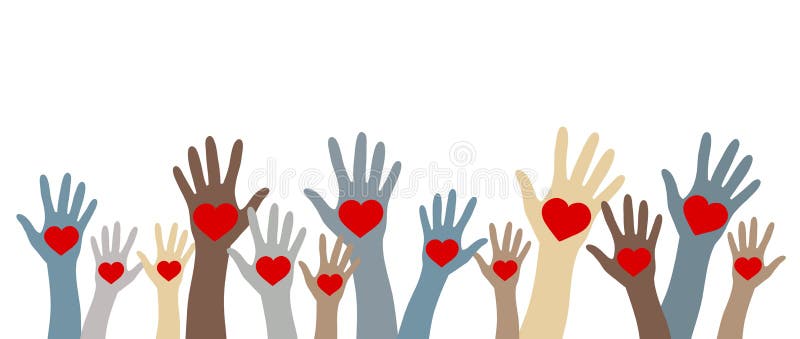 Volunteering, Charity and Donating Concept. Raised Hands with Red Heart ...