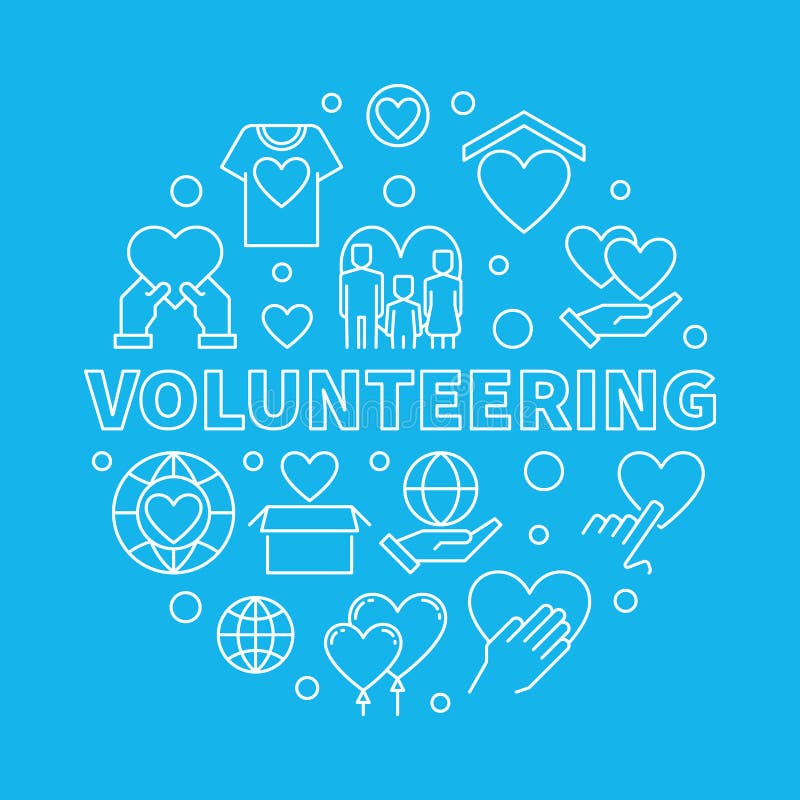 Volunteering Round Vector Blue Illustration in Thin Line Style Stock ...