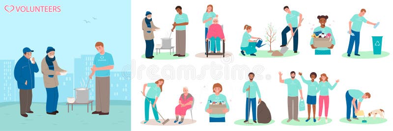 Volunteering Flat Composition Set Stock Vector - Illustration of help ...