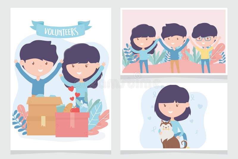 Volunteering, Help Charity People Donate Community Support Cards Stock ...