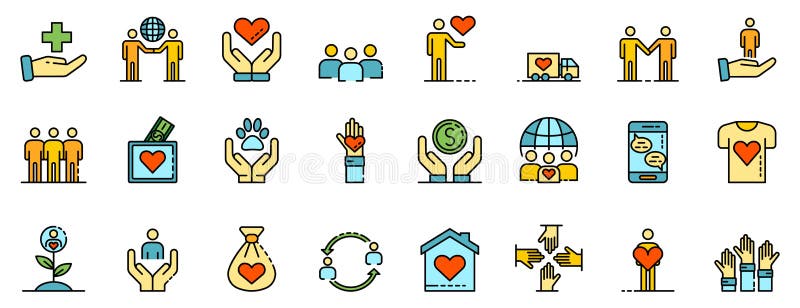 Volunteering Icons Set Vector Flat Stock Vector - Illustration of ...