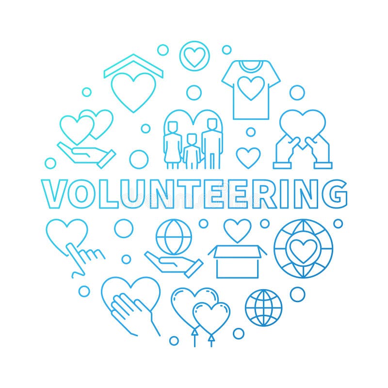 Volunteering Round Vector Blue Illustration in Thin Line Style Stock ...