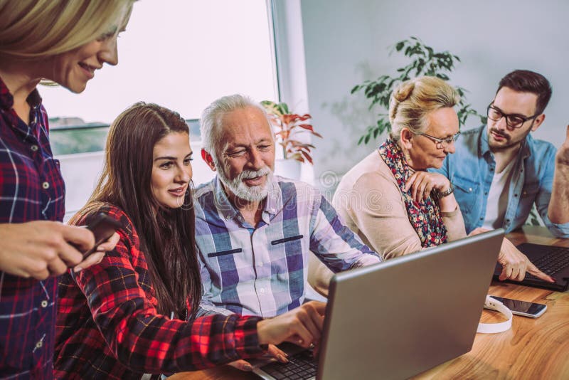 Volunteers Help Senior People on the Computer Stock Photo - Image of ...