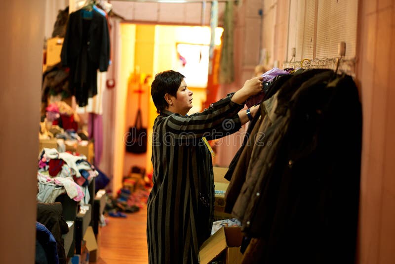 Volunteers Sorting Second Hand Clothes Gaved As Aid for Temporary Moved ...