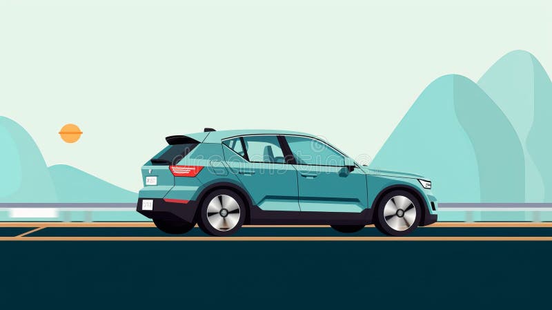A Volvo Car on the Road Driving Flat Illustration Vector Generative AI ...