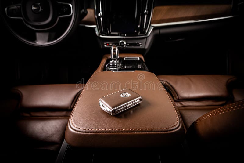 Volvo S90 Brown Leather Interior Editorial Stock Image - Image of ...