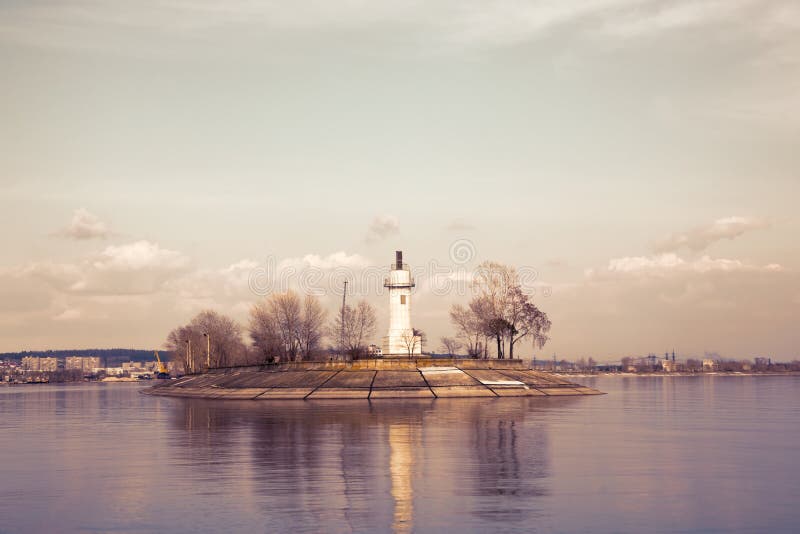 Volzhsky lighthouse. stock image. Image of shore, tower - 56554153