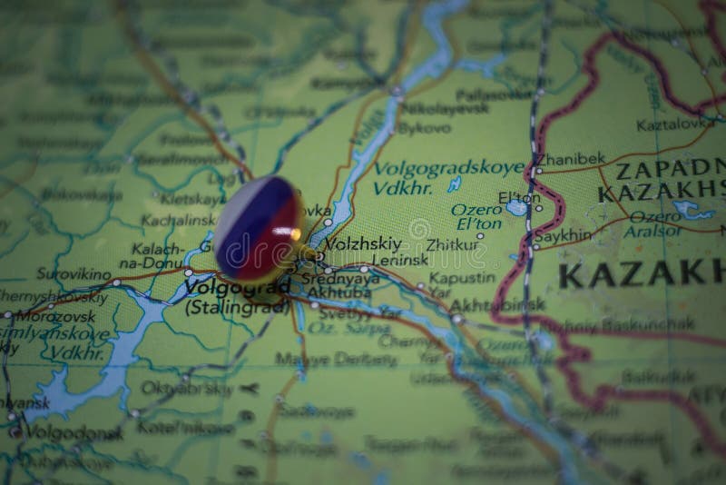 Volzhsky Pinned on a Map with the Flag of Russia Stock Photo - Image of ...