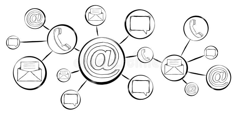 Von Hand Gezeichnete Kontakte Und E-Mail-Skizze Stock Abbildung ...