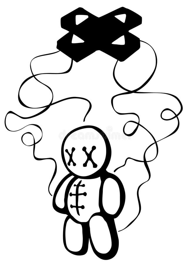 Voodoo Doll Button Strings Stencil Stock Vector - Illustration of ...