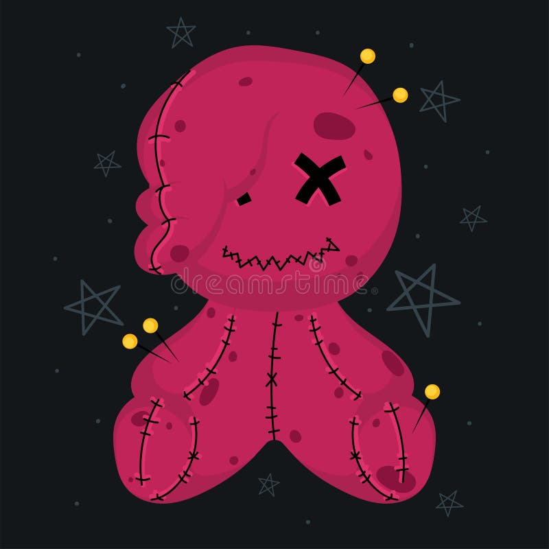 Voodoo Doll with Colorful Pins and Happy Expression, Vector Stock ...