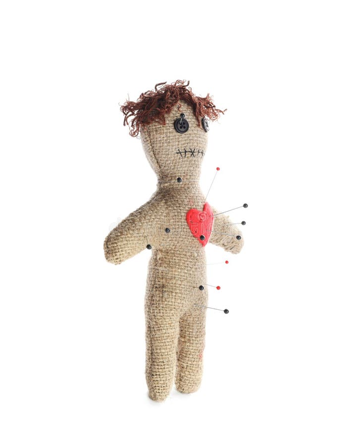 Voodoo Doll with Pins Isolated on White Stock Image - Image of body ...