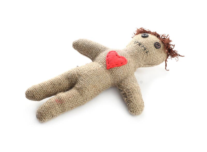 Voodoo Doll with Red Heart Isolated on White Stock Photo - Image of ...