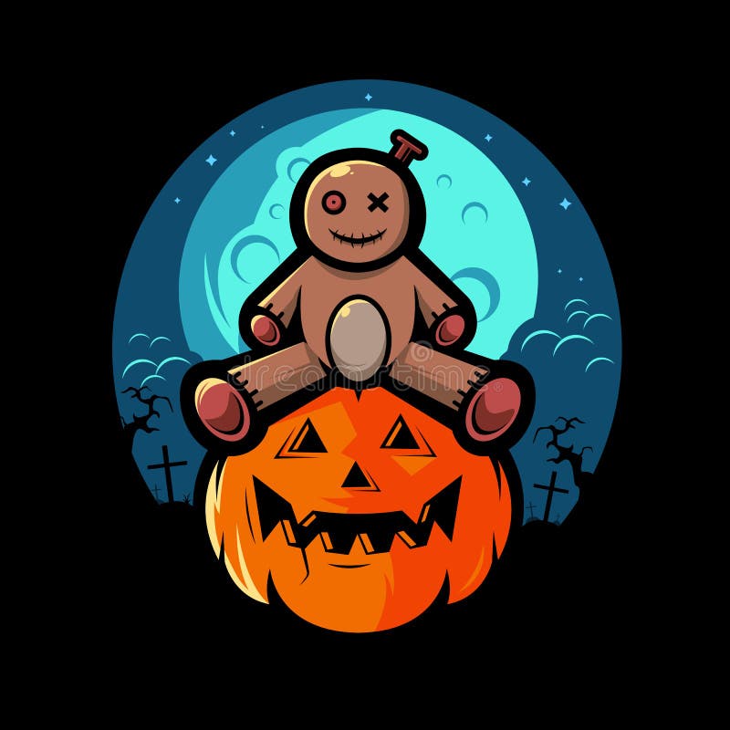 Voodoo Doll Sitting on a Pumpkin Stock Vector - Illustration of ...