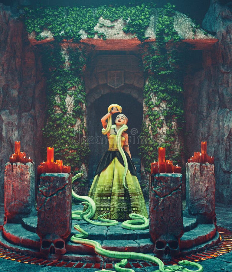 Voodoo Queen with Green Python Stock Illustration - Illustration of ...