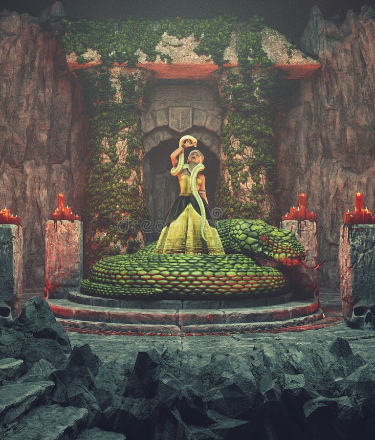 Voodoo Queen with Green Python Stock Illustration - Illustration of ...