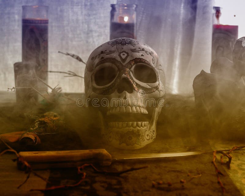 Voodoo Skull Ritual Smoke stock image. Image of craft - 280049817