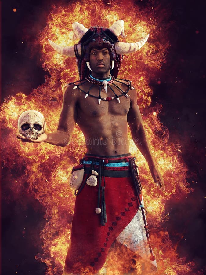 Voodoo Sorcerer with a Skull Stock Illustration - Illustration of dark ...