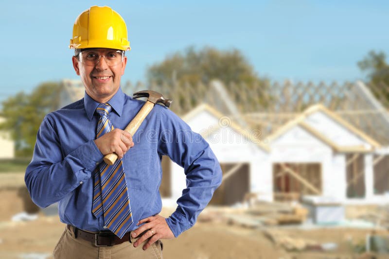 Vorarbeiter Holding Hammer stockfoto. Bild von fremdfirma - 34881470