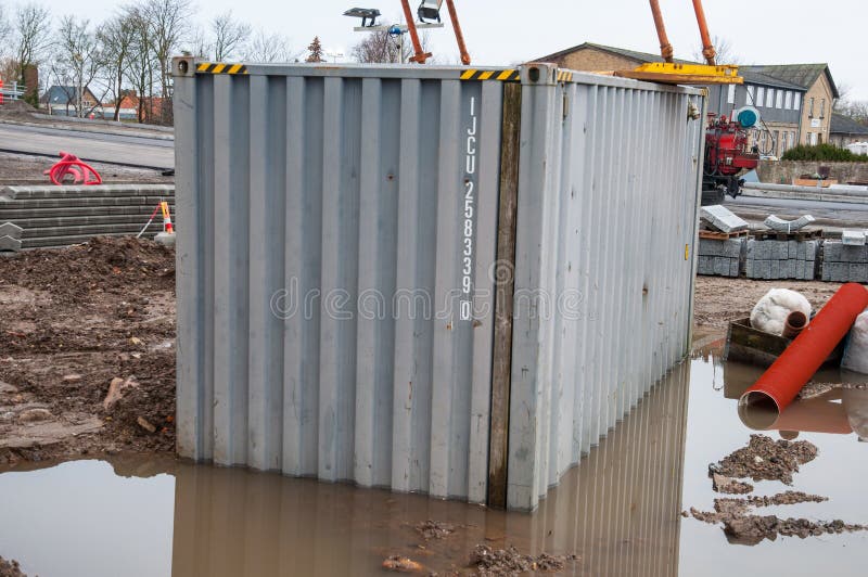 Container in a Water Pit on a Construction Site Editorial Image - Image ...