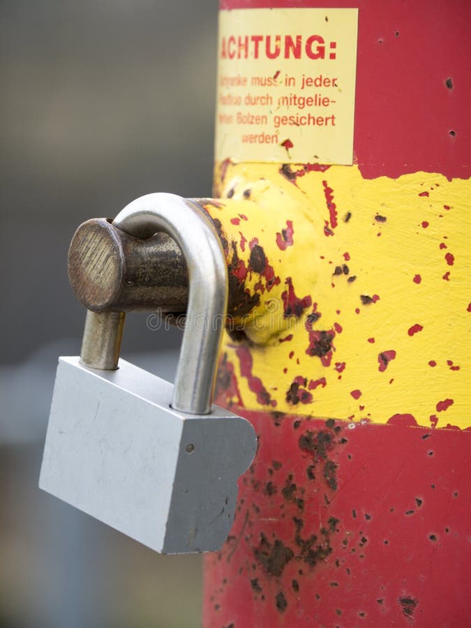 Padlock with steel post. stock photo. Image of enviroment - 213258354