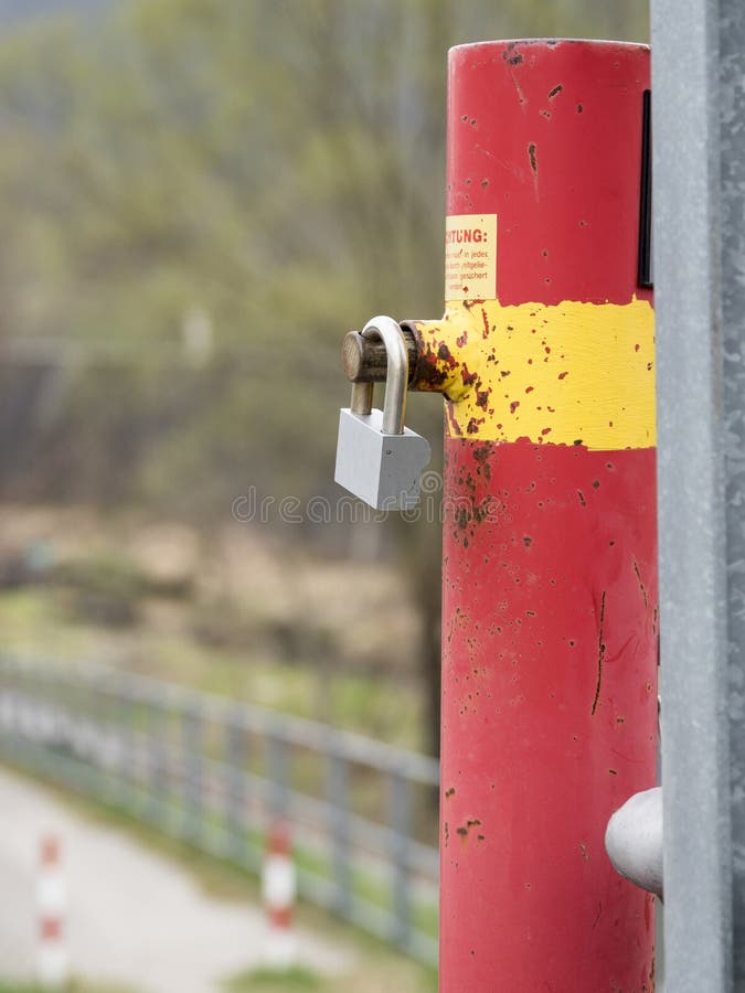 Padlock with steel post. stock photo. Image of safety - 213258330