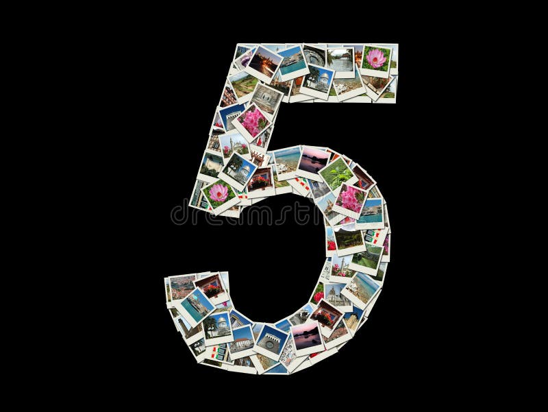 Vorm Van 5 Cijfer-foto Collage Stock Afbeelding - Image of beroemd ...