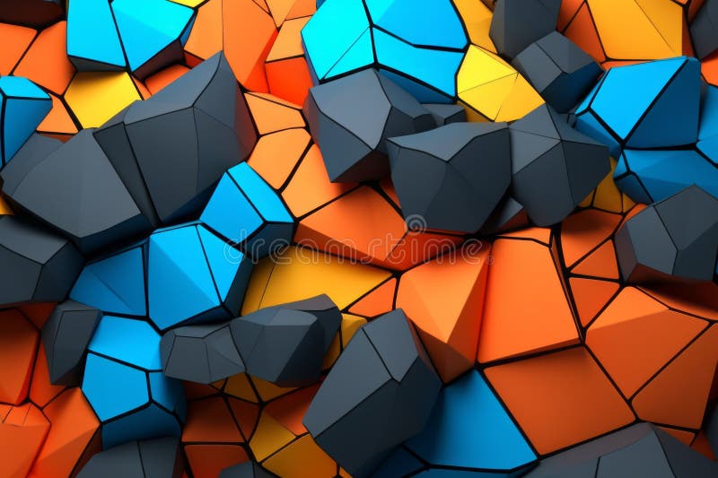Vibrant Voronoi Block Texture Orange Yellow Blue Abstract 3d