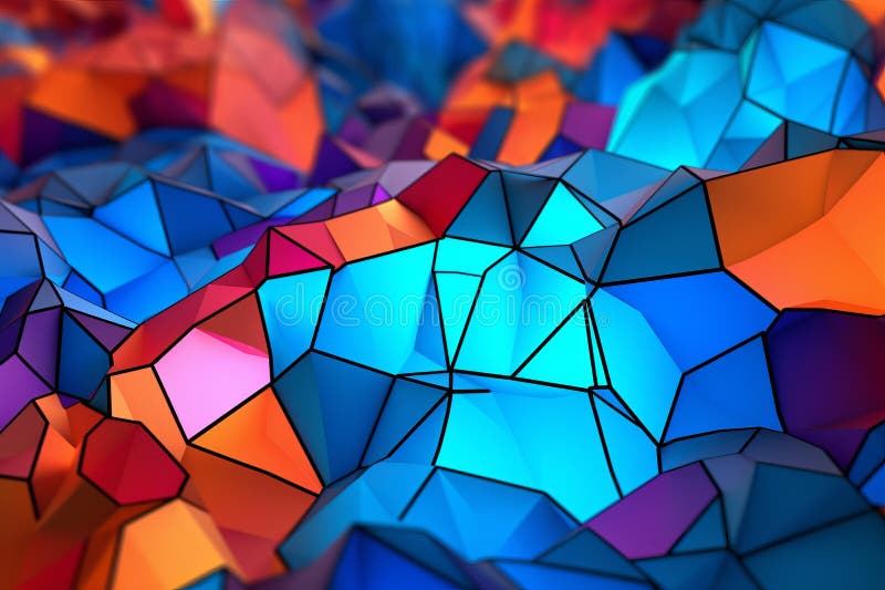 Vibrant Voronoi Block Texture Glowing Colors Terrain Abstract 3d