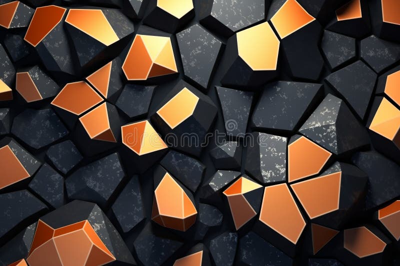 Vibrant Voronoi Block Texture Orange And Black Rocks Abstract 3d