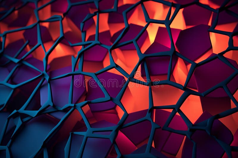 Vibrant Voronoi Block Texture Ethereal Abstract 3d Background Stock