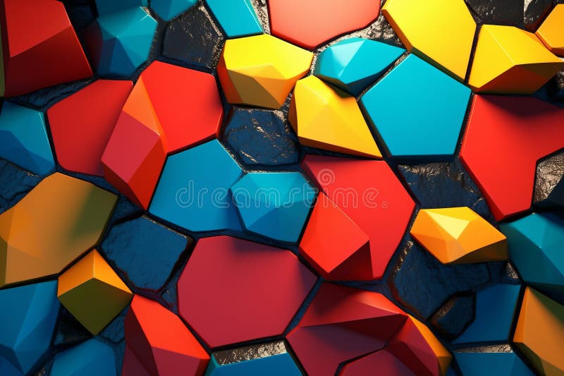 Vibrant Voronoi Block Texture Colorful Rocks Abstract 3d Background