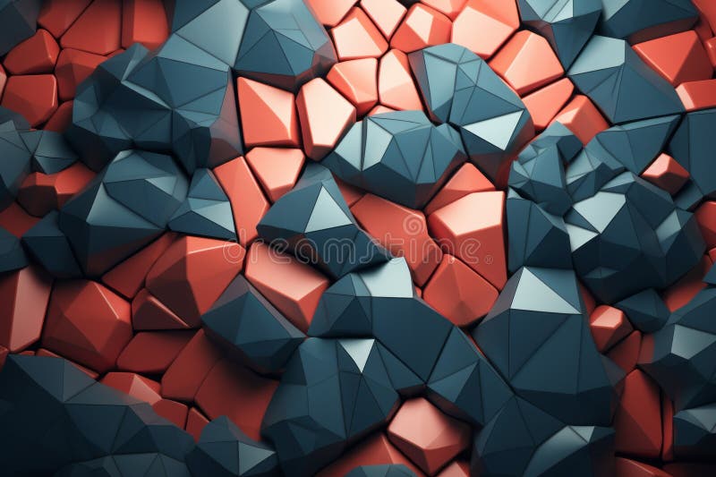 Vibrant Voronoi Block Texture Red And Obsidian Abstract 3d Background