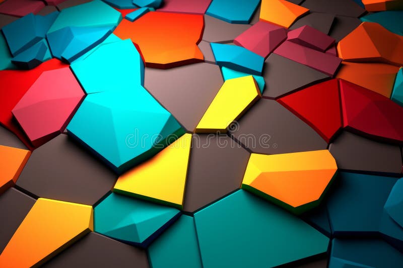 Vibrant Voronoi Block Texture Colorful Abstract 3d Background Stock
