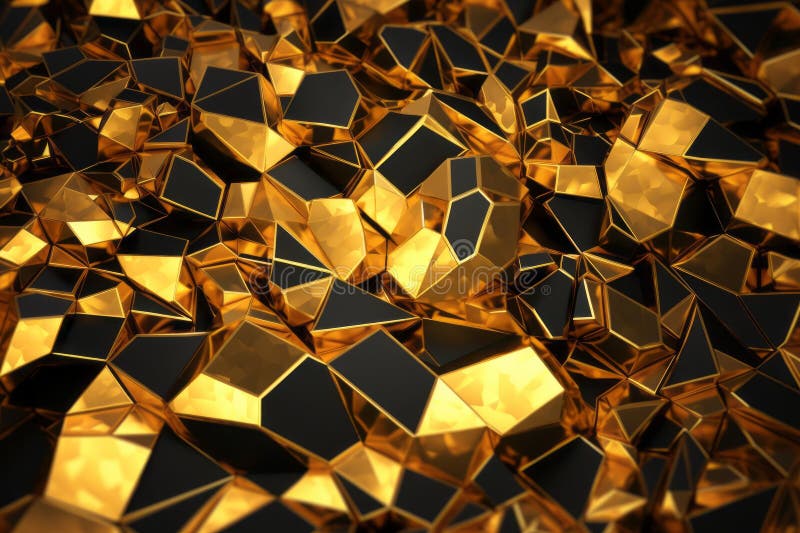 Vibrant Voronoi Block Texture Shining Gold Abstract 3d Background