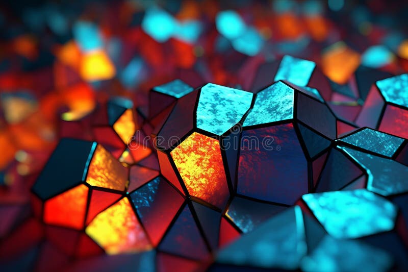 Vibrant Voronoi Block Texture Glowing Colors Abstract 3d Background