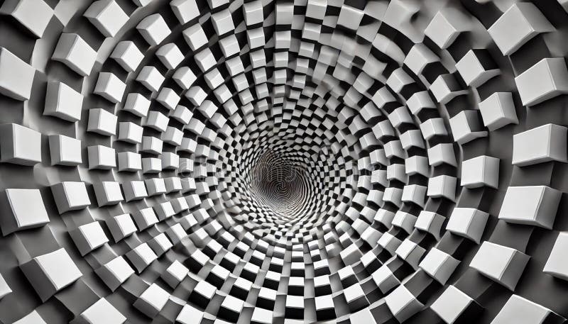 Vortex of Black and White 3D Square Illusions Stock Illustration ...